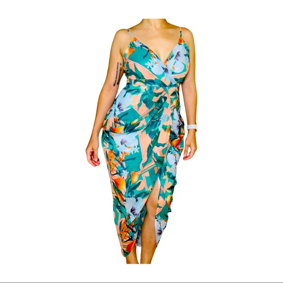 PrettyLittleThing | Dresses | Chiffon Strappy Draped Midi Dress Peach ...